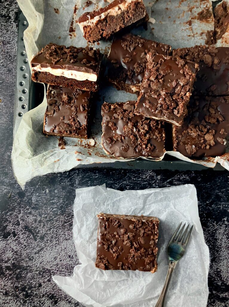 After Eight Brownies with Fondant and Chocolate Ganache