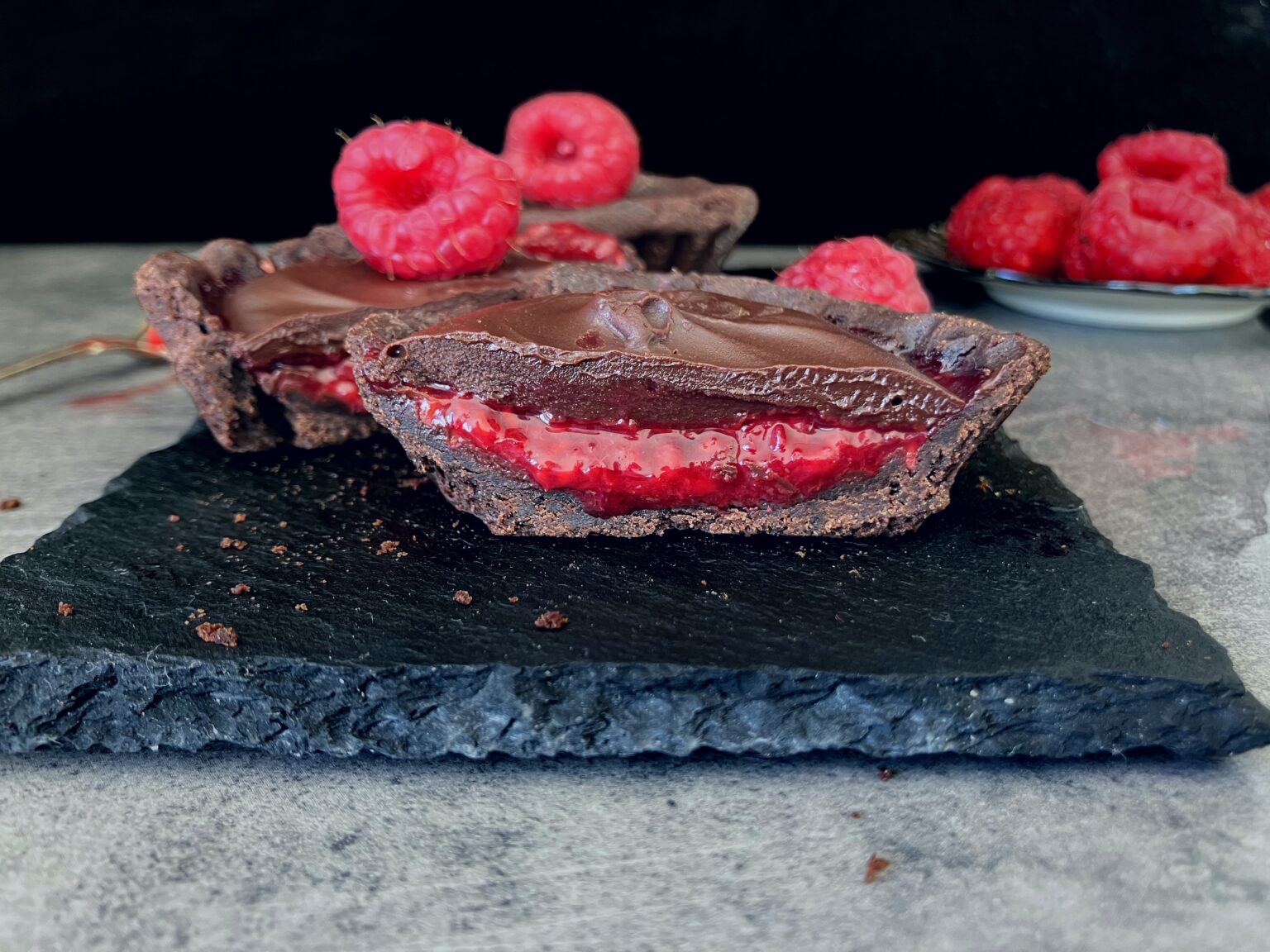 Dark Chocolate Raspberry Tartlets (with Homemade Spelt Pastry)